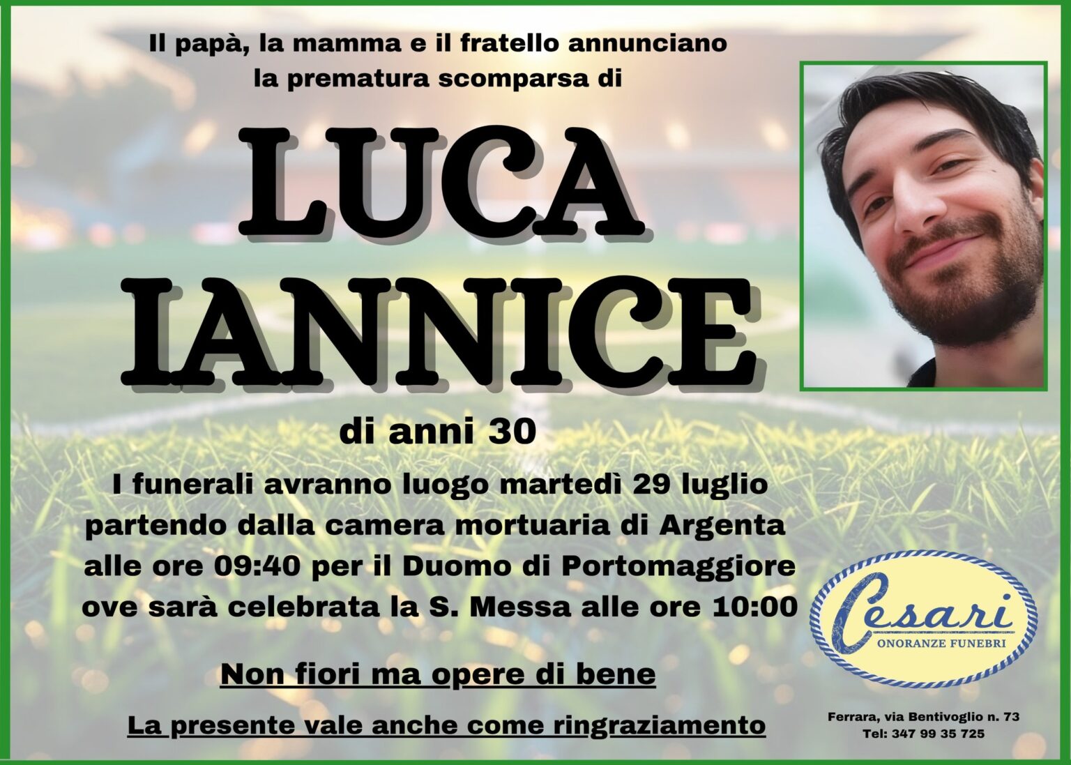 Luca Iannice muore a 30 anni: Ferrara piange la sua scomparsa